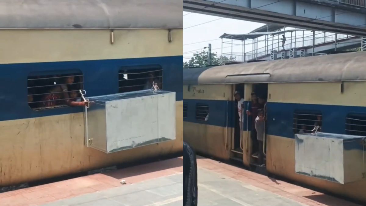 'Yeh Bihar hai': Passenger balances giant metal trunk out of train ...