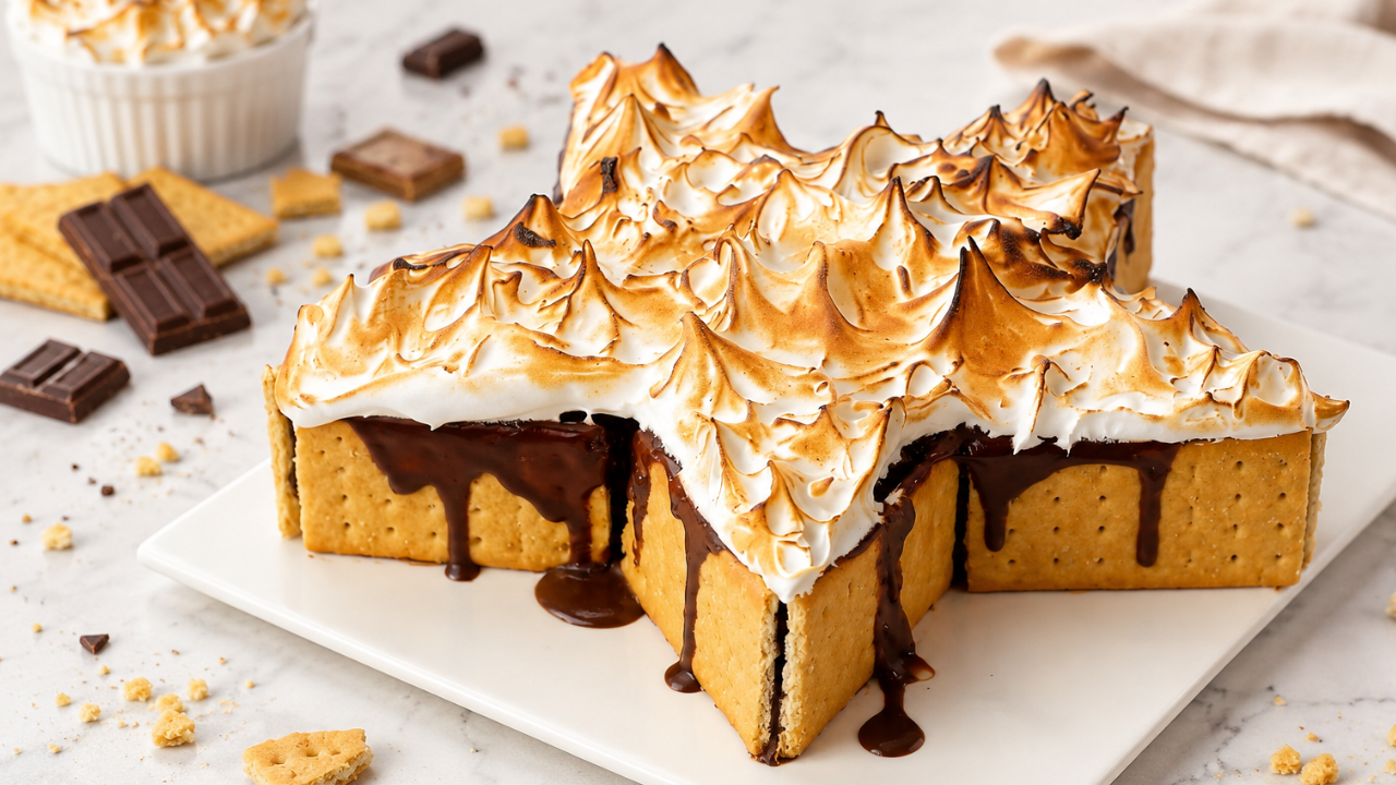 Toasted meringue chocolate dessert squares