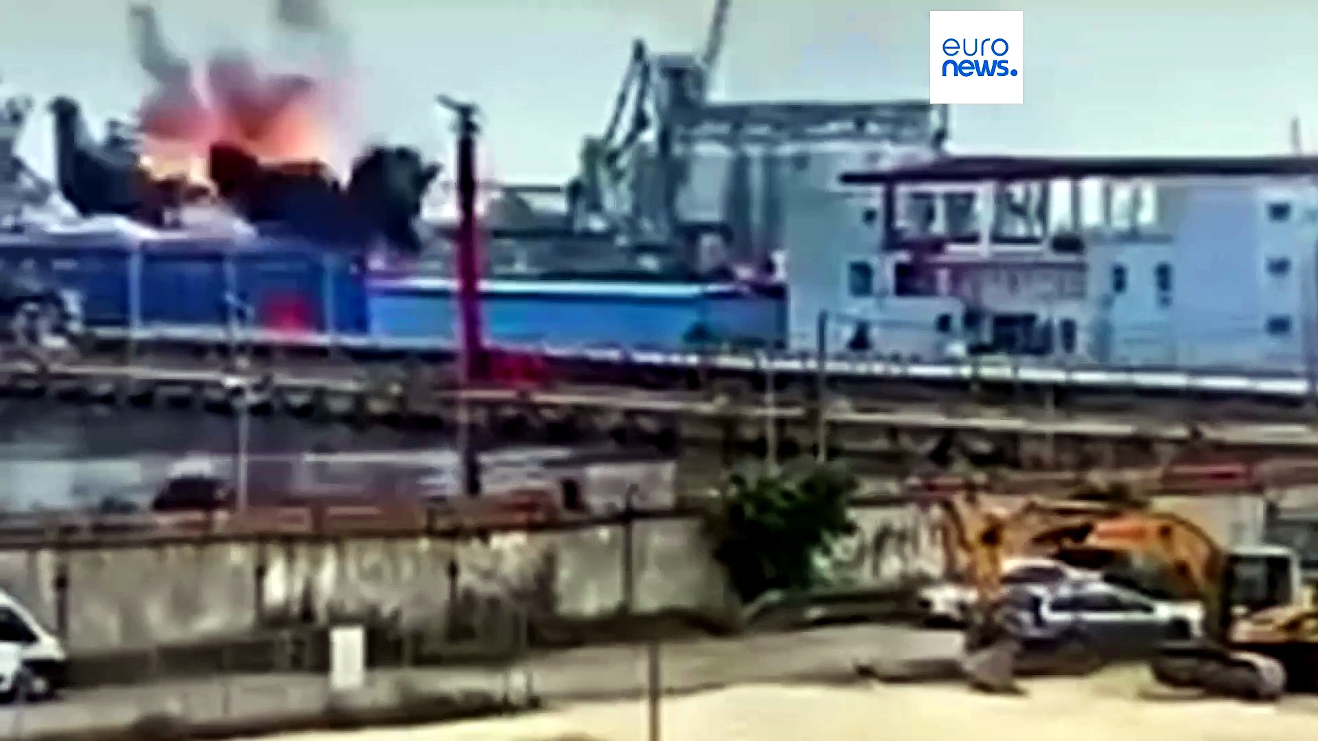 Moment sea drone explodes in Romania's Constanta port
