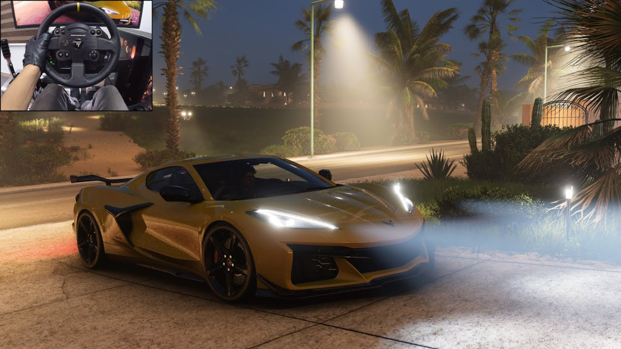 Driving the 1200HP Corvette Z06 in Forza Horizon 5 with TX wheel
