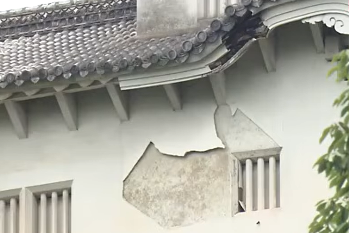Typhoon Jangmi damages parts of Japan’s 17th century Himeji castle