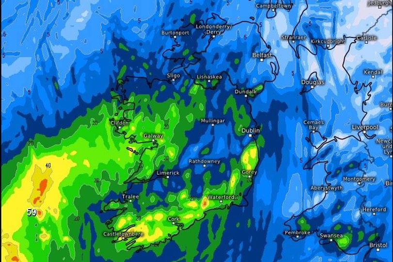 Met Eireann status yellow heavy rain warning for two counties