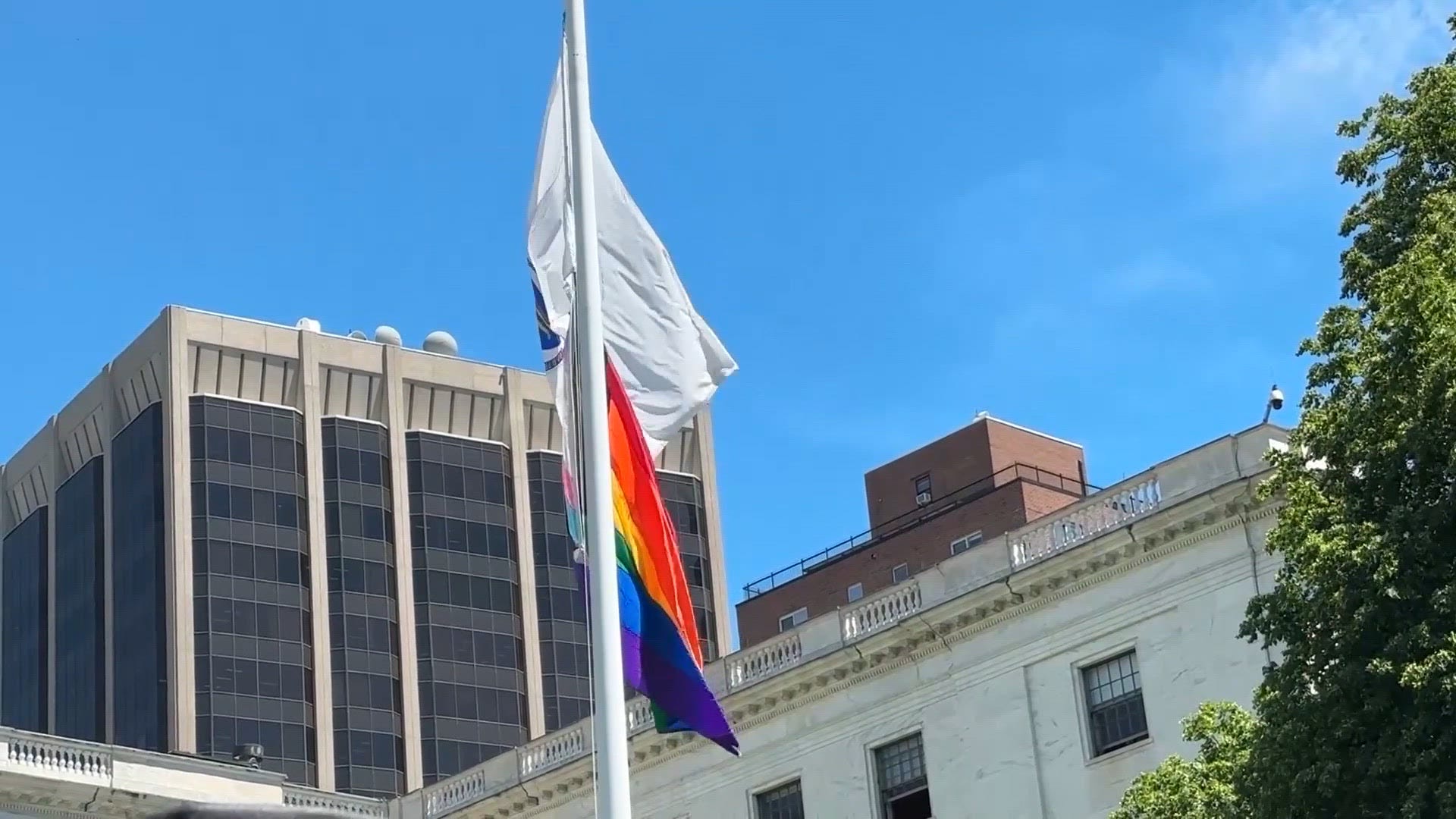 Pride flag flies over Massachusetts State House in Boston