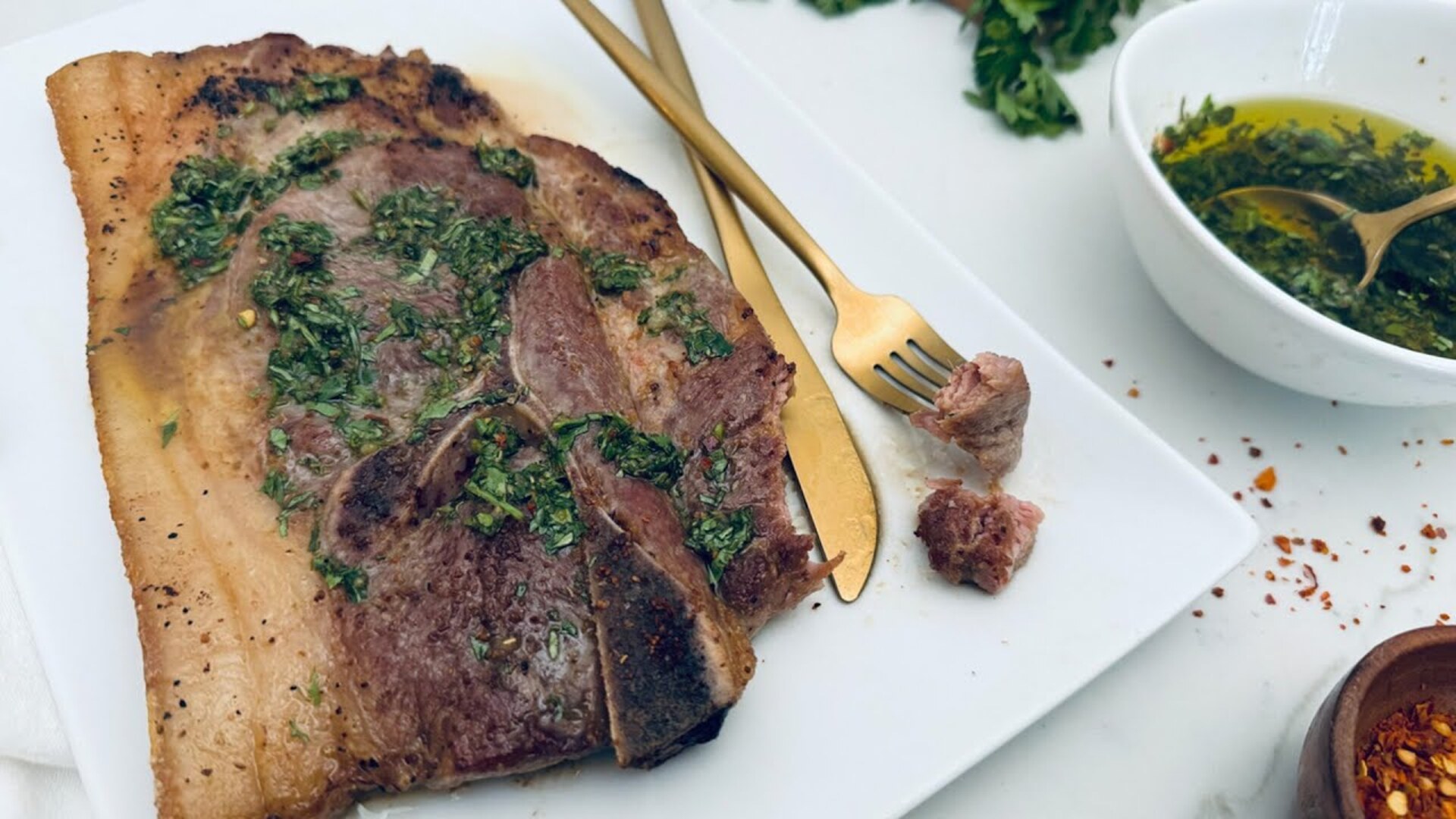 Chimichurri pork shoulder steaks recipe