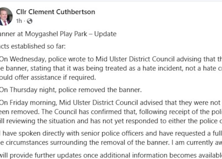 DUP want ‘full explanation’ from police after anti Muslim banner removed