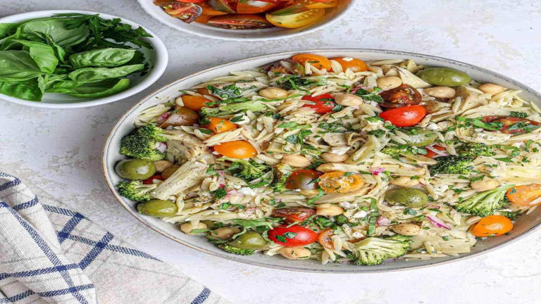 This tuna orzo salad is a fresh Mediterranean favorite
