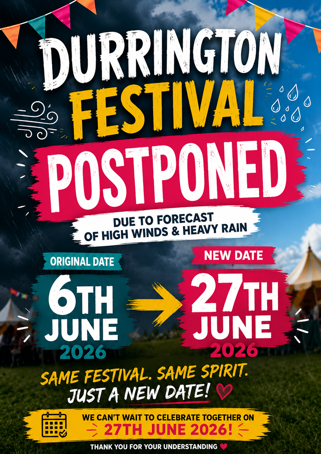Durrington Festival 2026 postponed due to adverse weather conditions