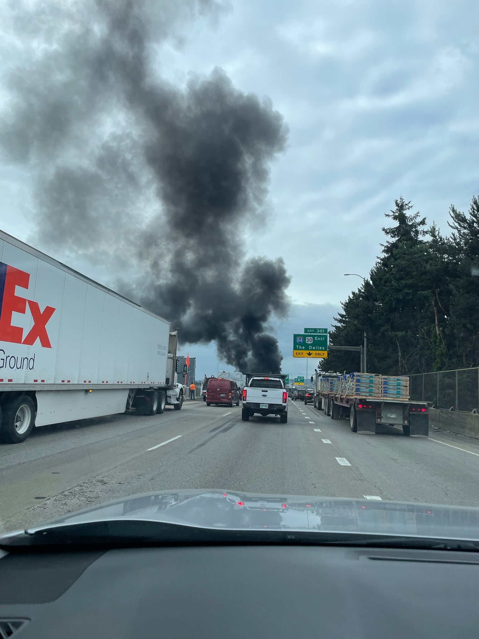 Truck fire on I-5 near Rose Quarter extinguished, lanes reopening