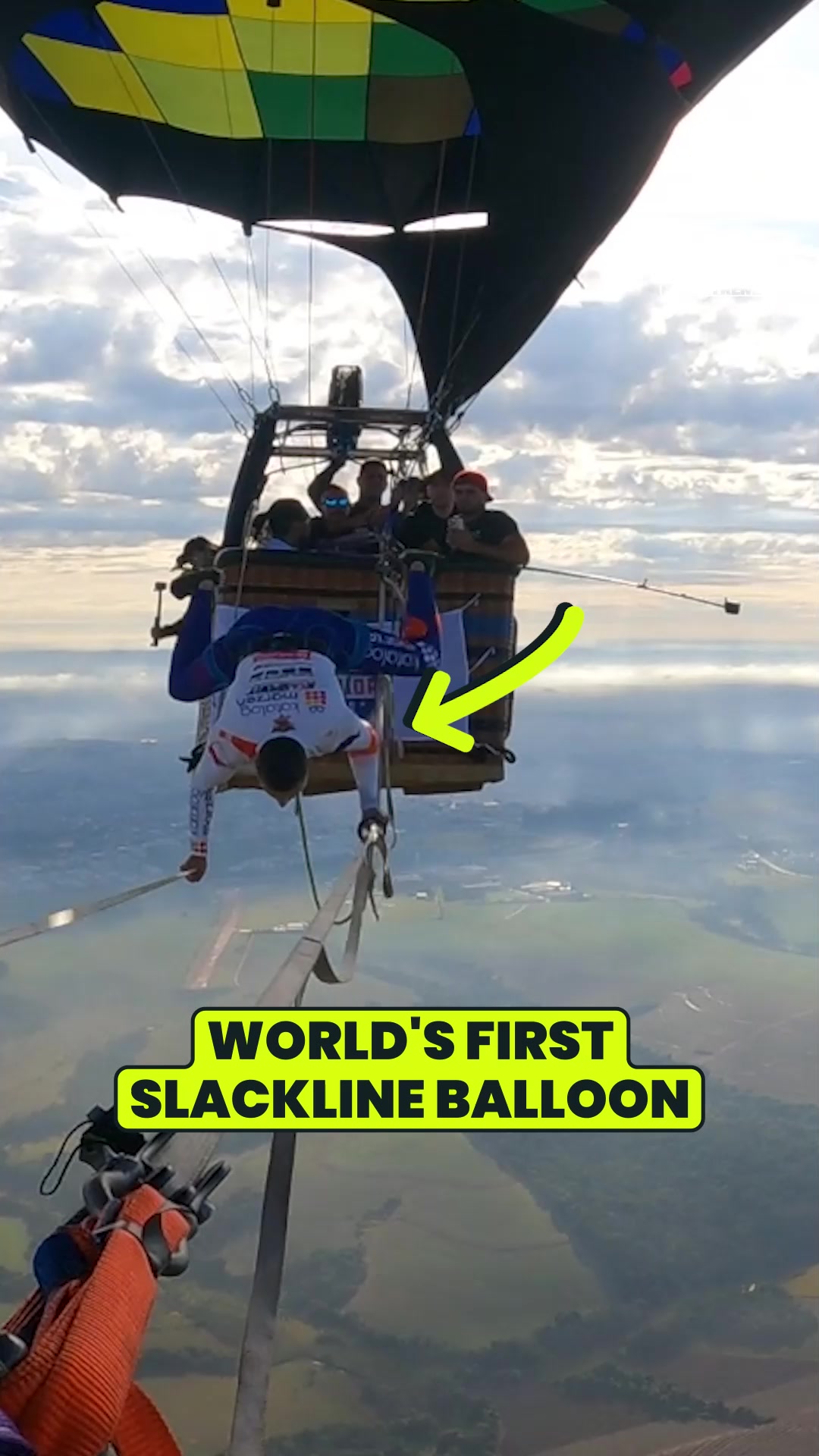 World's first slackline balloon handstand
