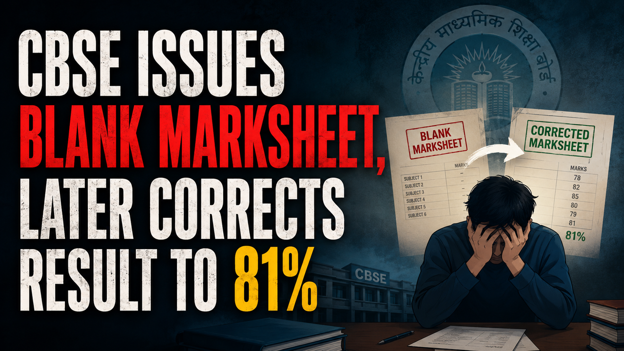 CBSE issues blank marksheet, later corrects result to 81% for student