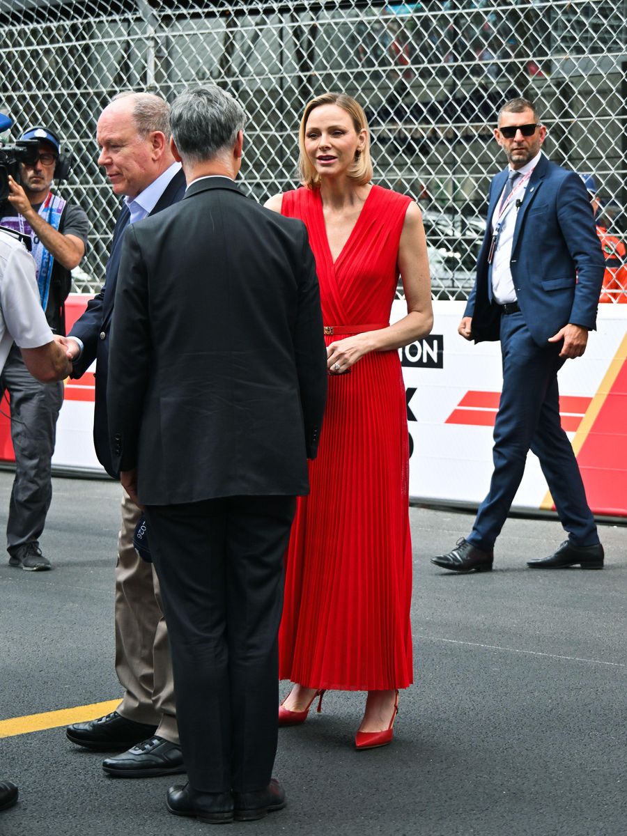 Princess Charlene turns heads in scarlet dress with matching heels and ...
