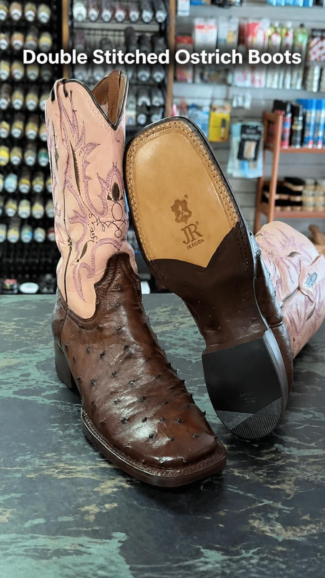 Ostrich skin boot repair and craftsmanship