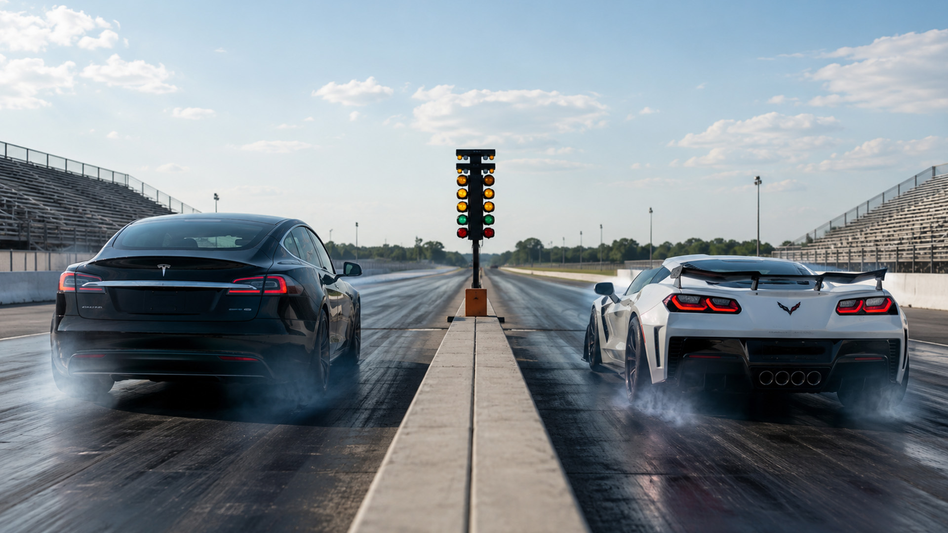 1250HP Corvette ZR1X vs three Tesla Plaids drag race