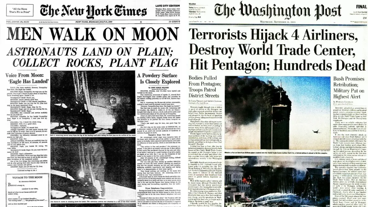 17 newspaper front pages from the last 100 years that still send chills