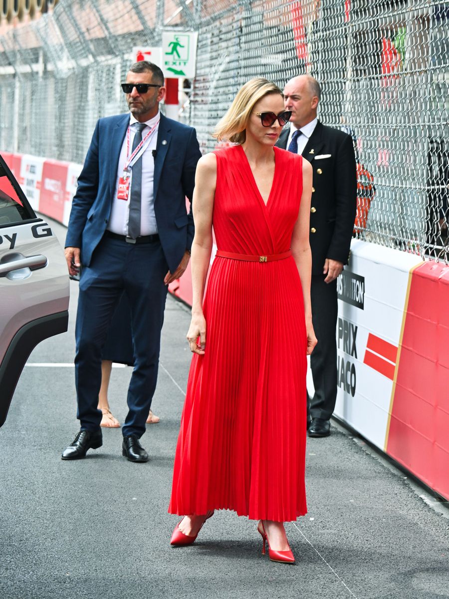 Princess Charlene turns heads in scarlet dress with matching heels and ...