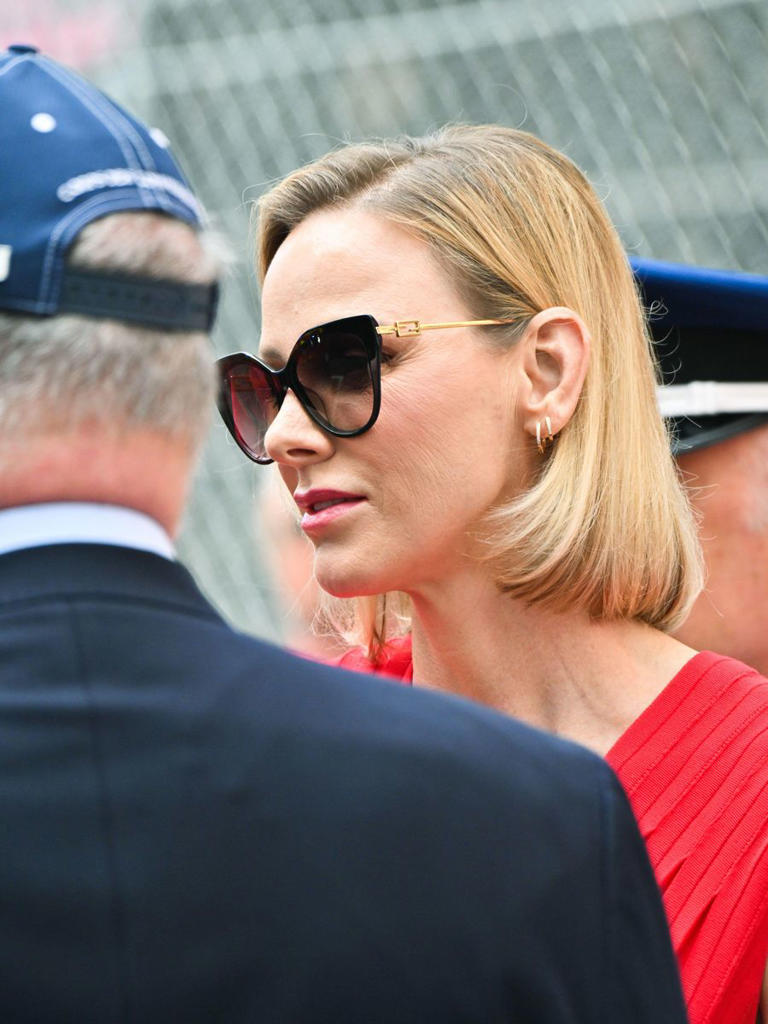 Princess Charlene turns heads in scarlet dress with matching heels and ...