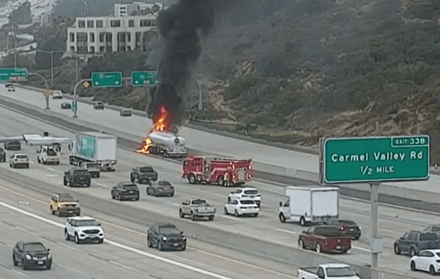 Fuel tanker fire prompts emergency response on I-5 near Carmel Valley