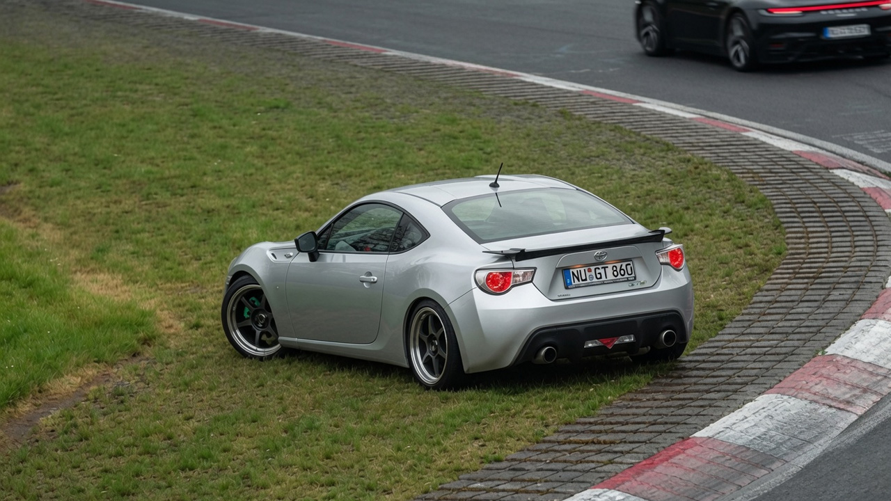 Toyota GT86 spin out on this rain drenched slippery track
