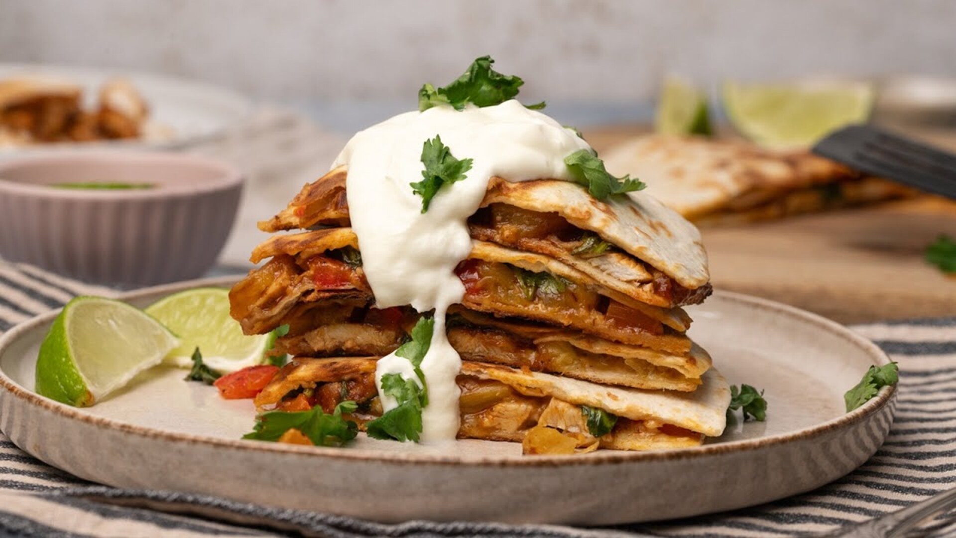 Barbecue grilled chicken and pineapple quesadilla recipe