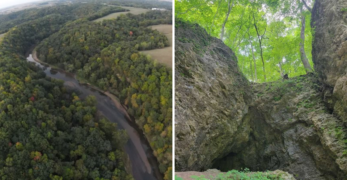 You can walk through a narrow Iowa gorge where the walls close in above ...