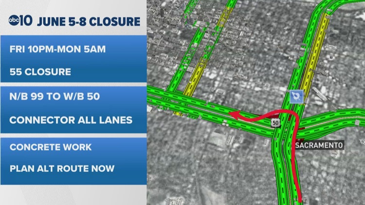 NB State Route 99 connector to WB Highway 50 to close for the weekend