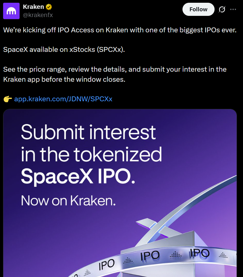 Kraken offers SpaceX IPO access through xStocks