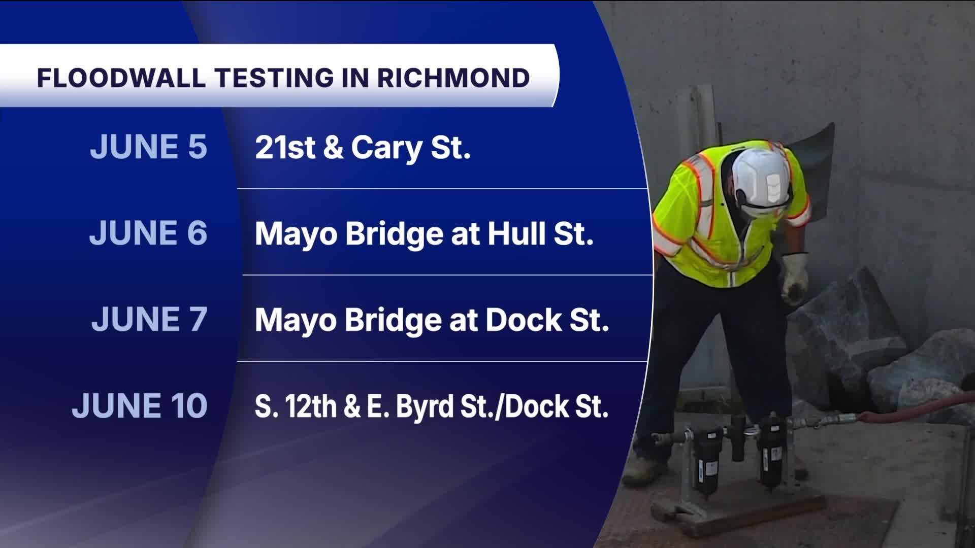 Flood wall testing in Richmond means road closures through next week
