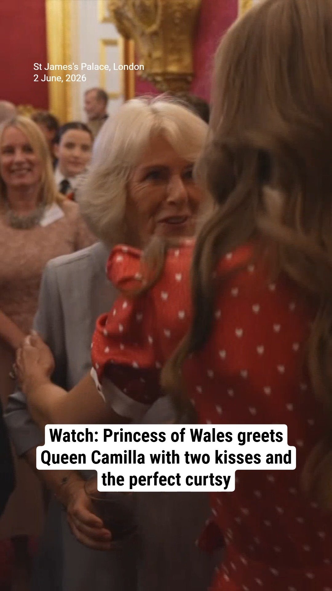 Watch: Princess of Wales greets Queen Camilla with two kisses and the ...