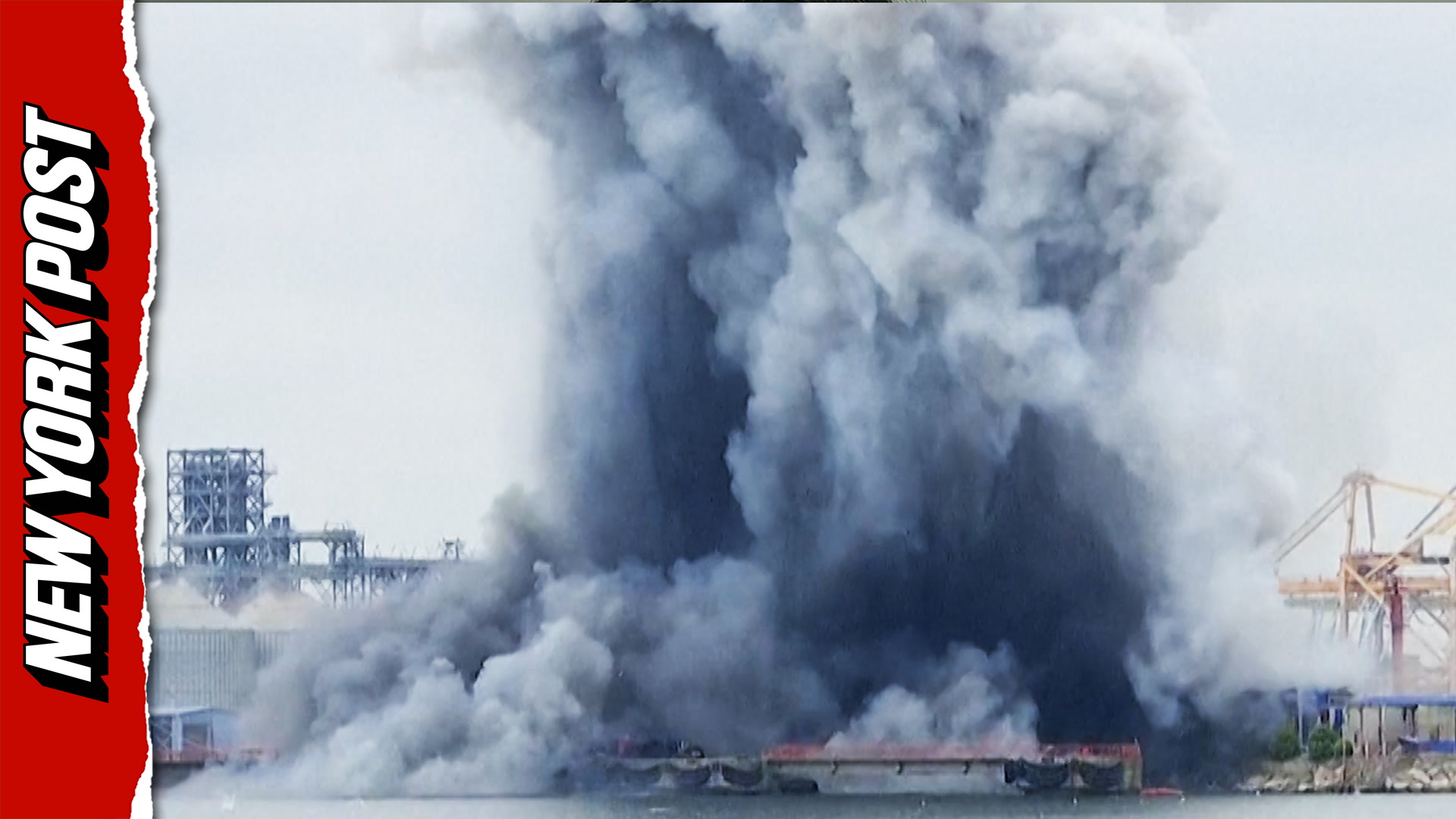Watch as rogue drone explodes in Romanian port