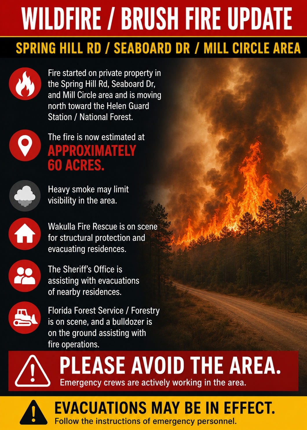 Wakulla County wildfire forces resident evacuations