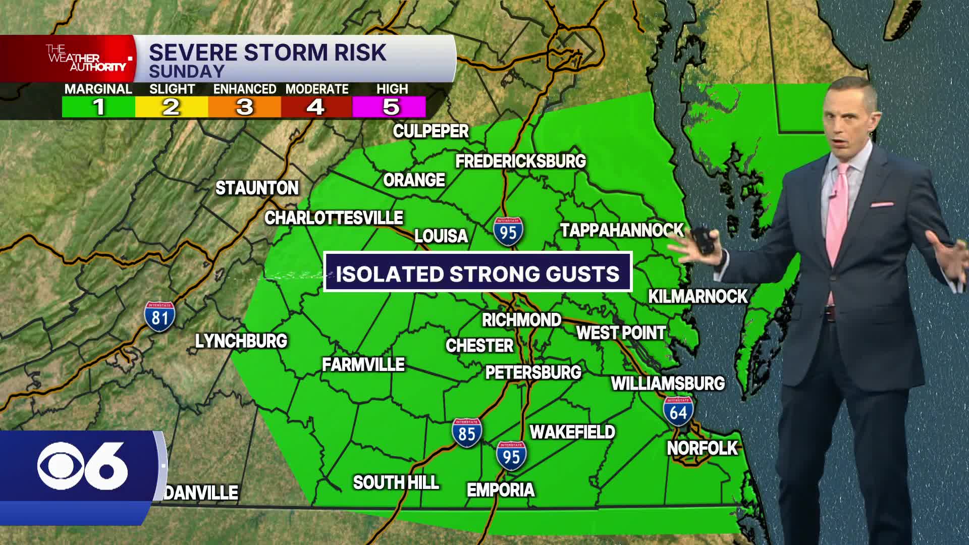 Marginal risk (level 1) for severe weather with damaging wind gusts on ...