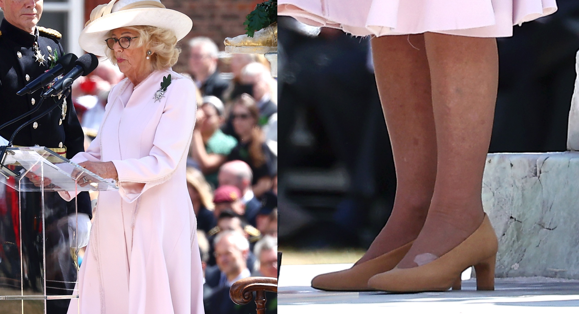 Queen Camilla stays loyal to suede pumps for Founder's Day appearance