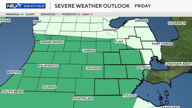 Showers and storms possible in Southeast Michigan Friday night