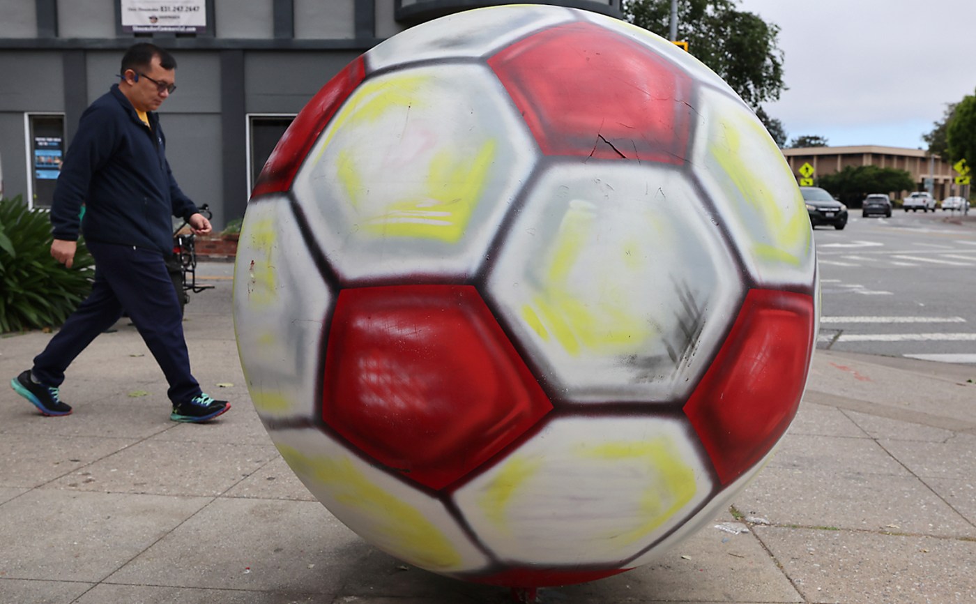 Photo | Giant soccer ball sits in front of Santa Cruz Museum of Art and ...
