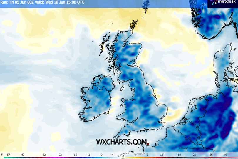Weather map shows South West in for cold spell as temperatures plummet
