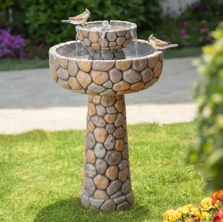 Home Depot’s 2-tiered stone bird bath turns any yard into a bird spa