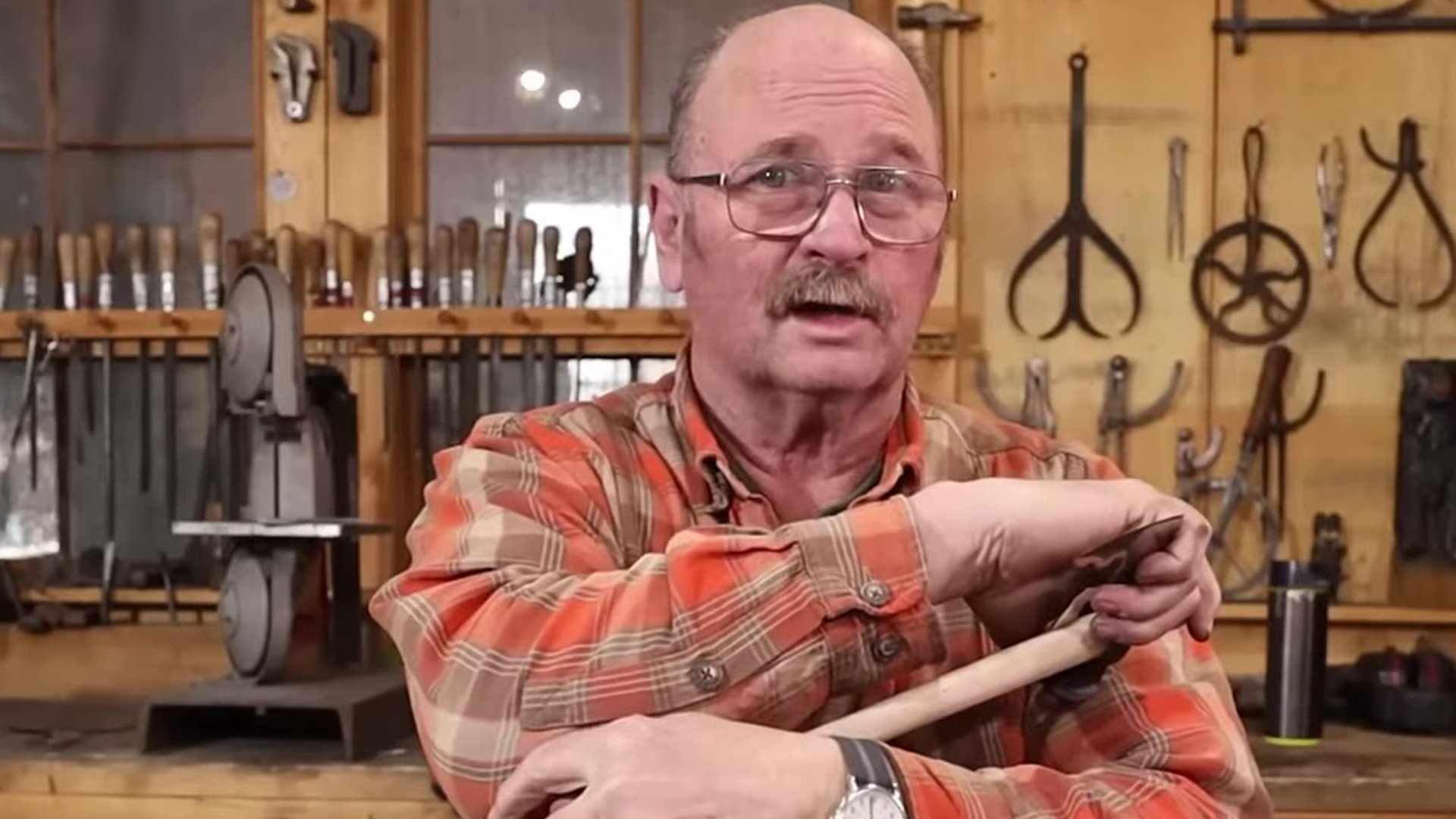 Forging an axe from a railroad spike