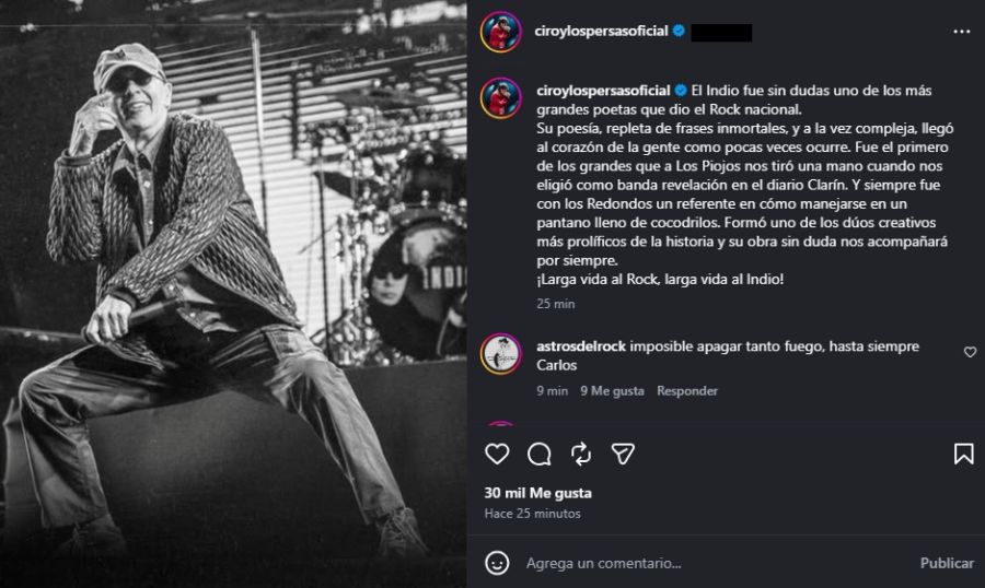 La triste despedida de Ciro Martínez tras el fallecimiento del Indio ...
