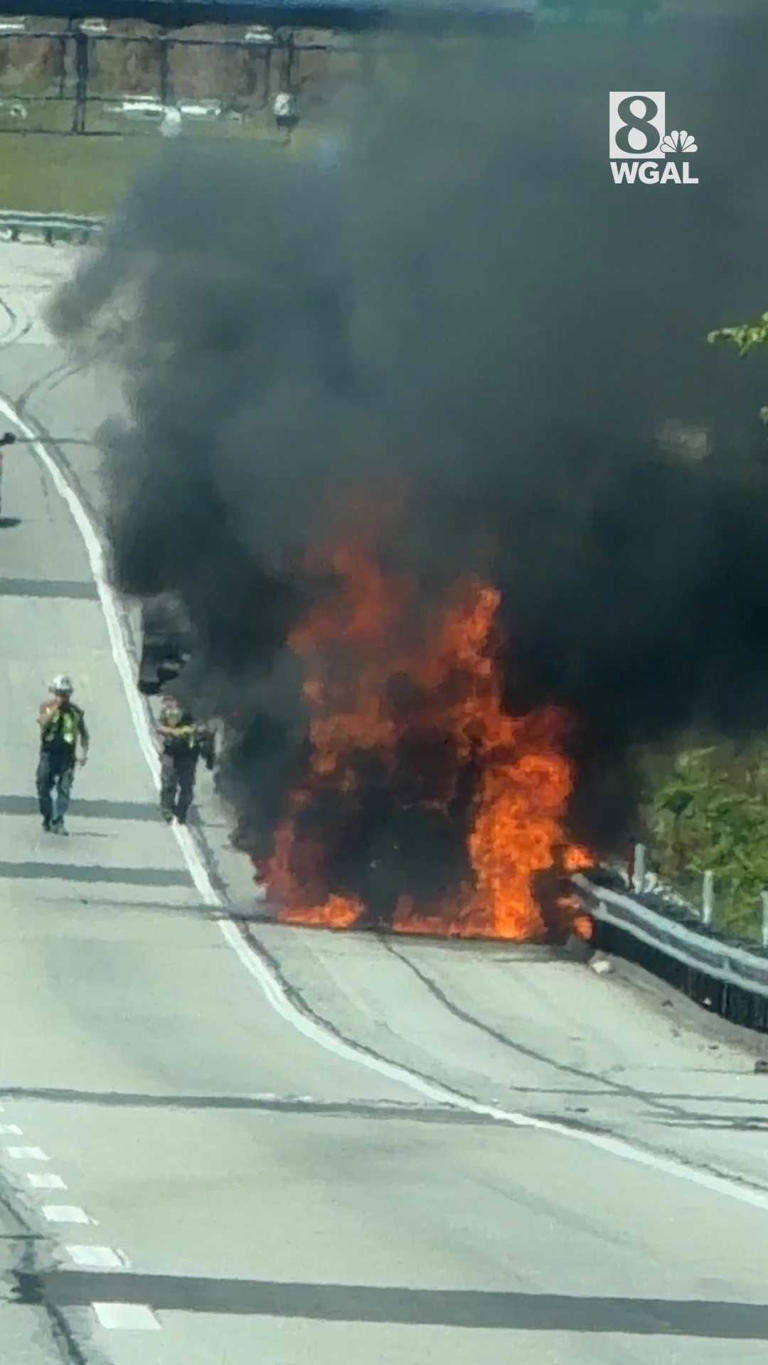Flames engulf medical van on Pa. Turnpike