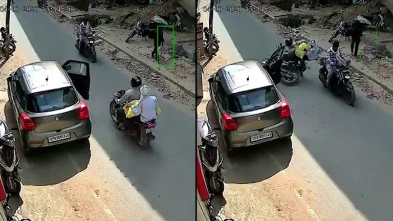 Firozabad horror! Motorcycle slams into suddenly opened car door; CCTV ...