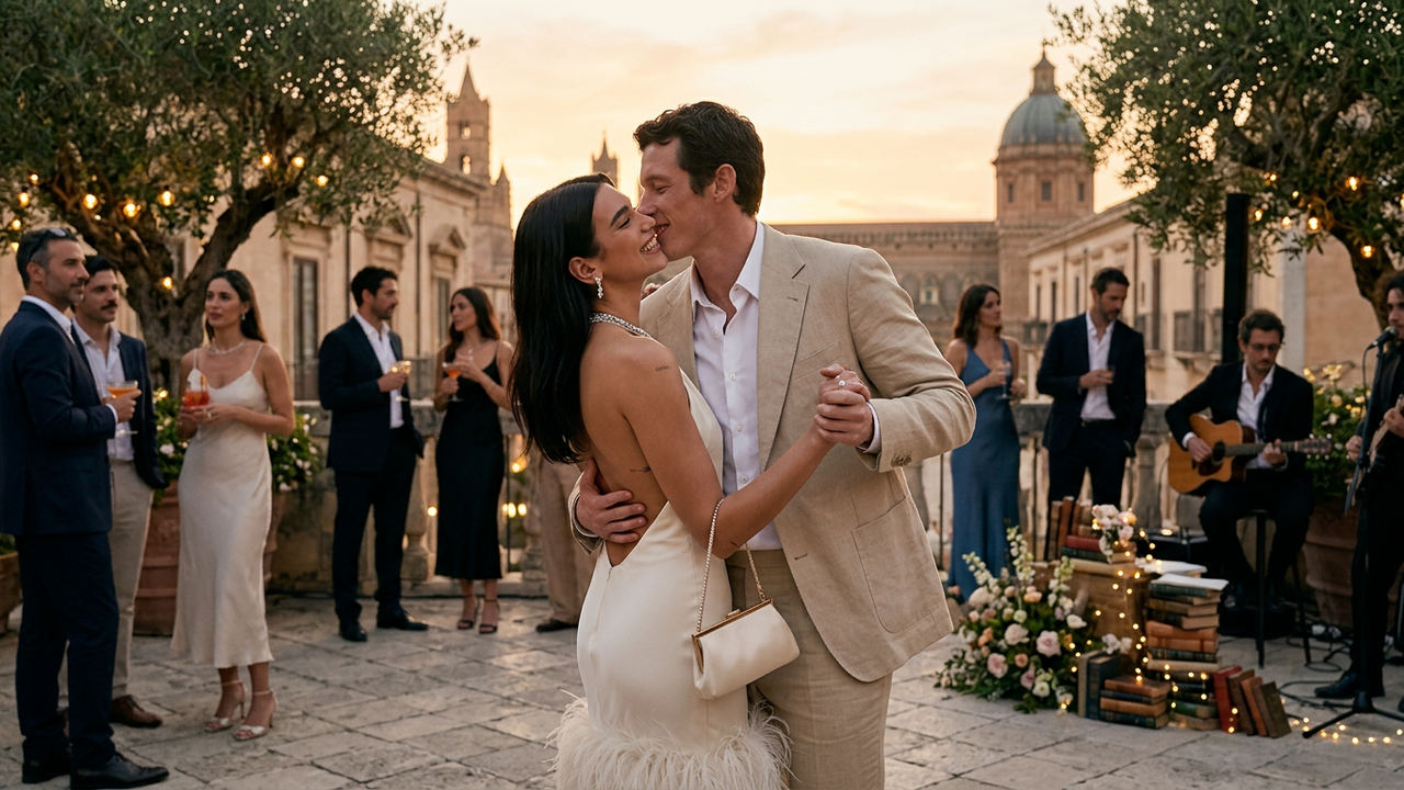 Dua Lipa and Callum Turner display affection at a pre-wedding cocktail ...