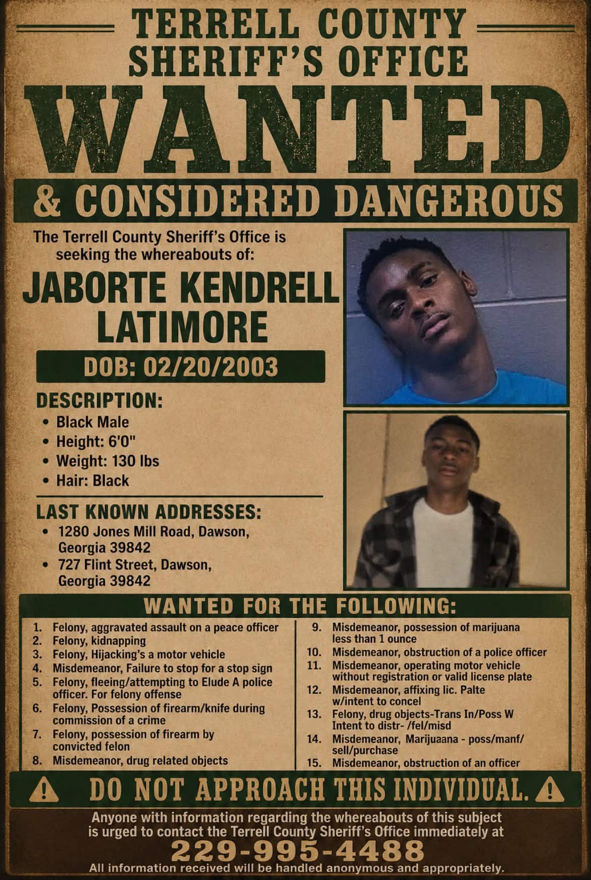 Terrell County Sheriff’s Office is searching for a wanted man