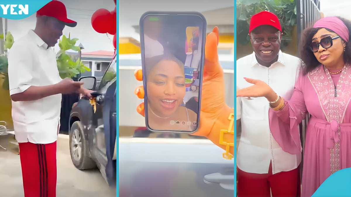 He cried behind his glasses: Regina Daniels gifts her dad a car and ...