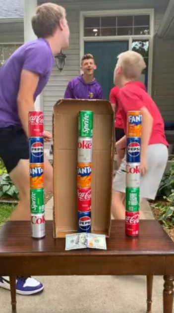 Soda can tower game fun and challenge