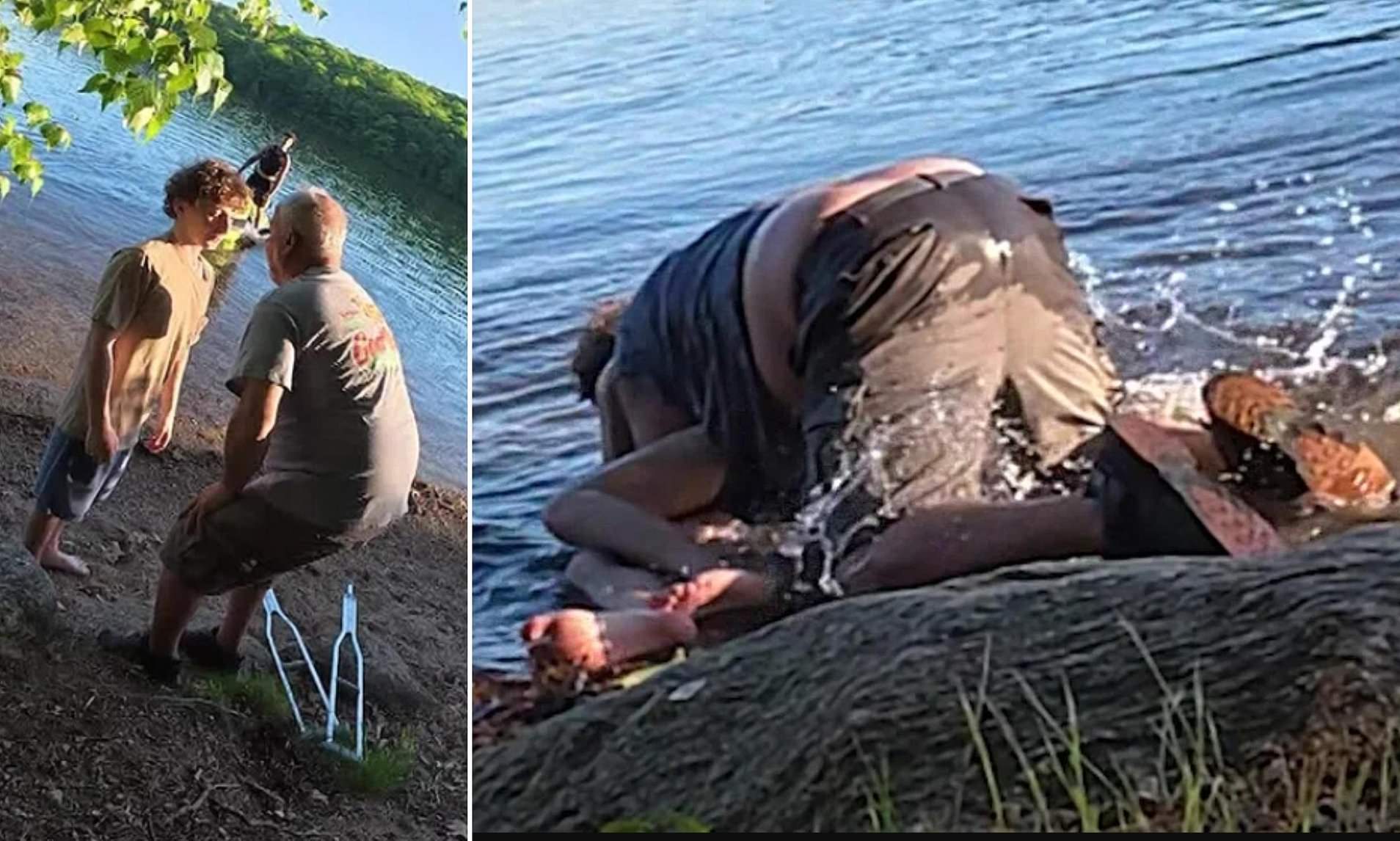 Raging man, 70, filmed trying to drown jet ski user, 21