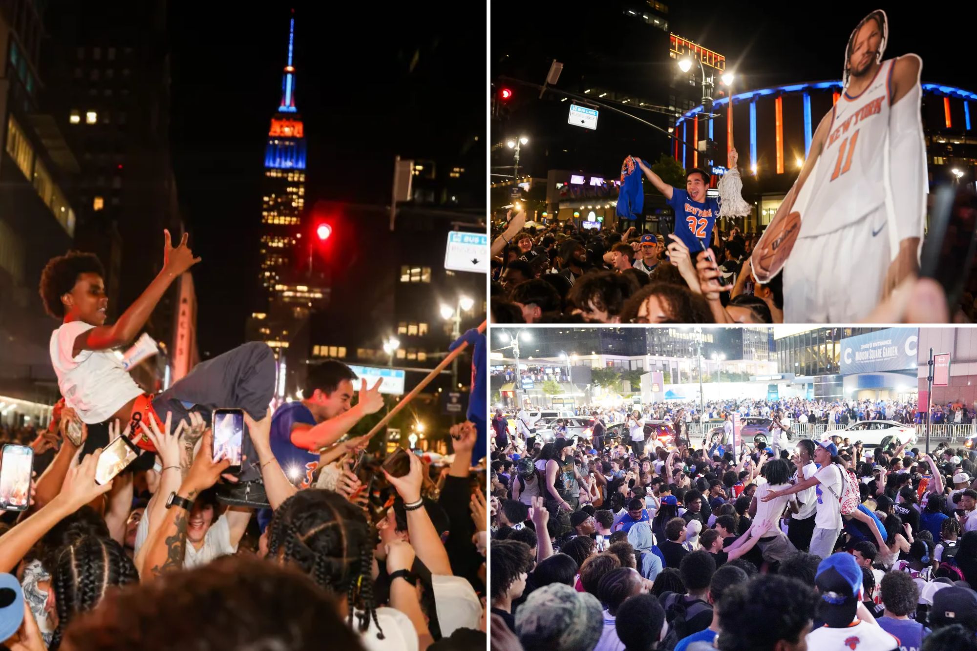 Knicks fans go bonkers in NYC after Game 2 Finals win, celebrate in ...