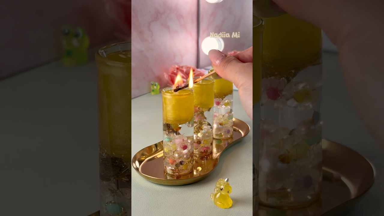 Tiny yellow water candles handmade mini candle ASMR💛