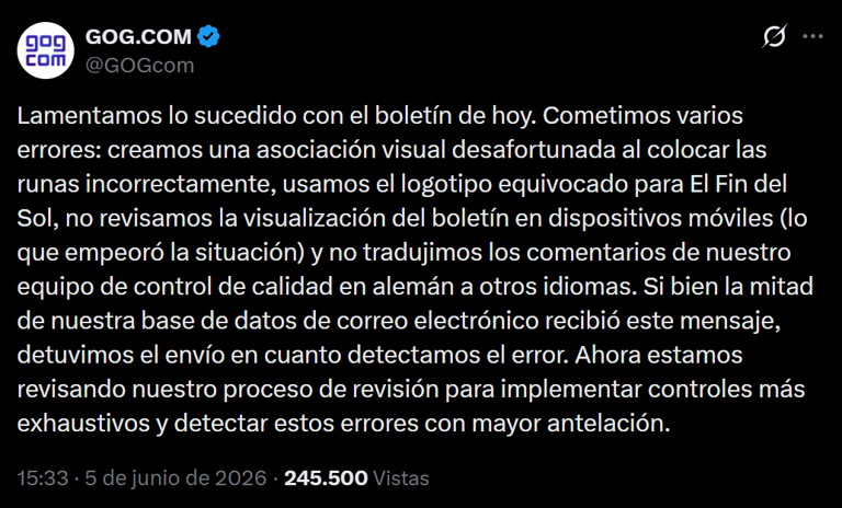 GOG enviar por error un correo promocional con simbología supremacista ...