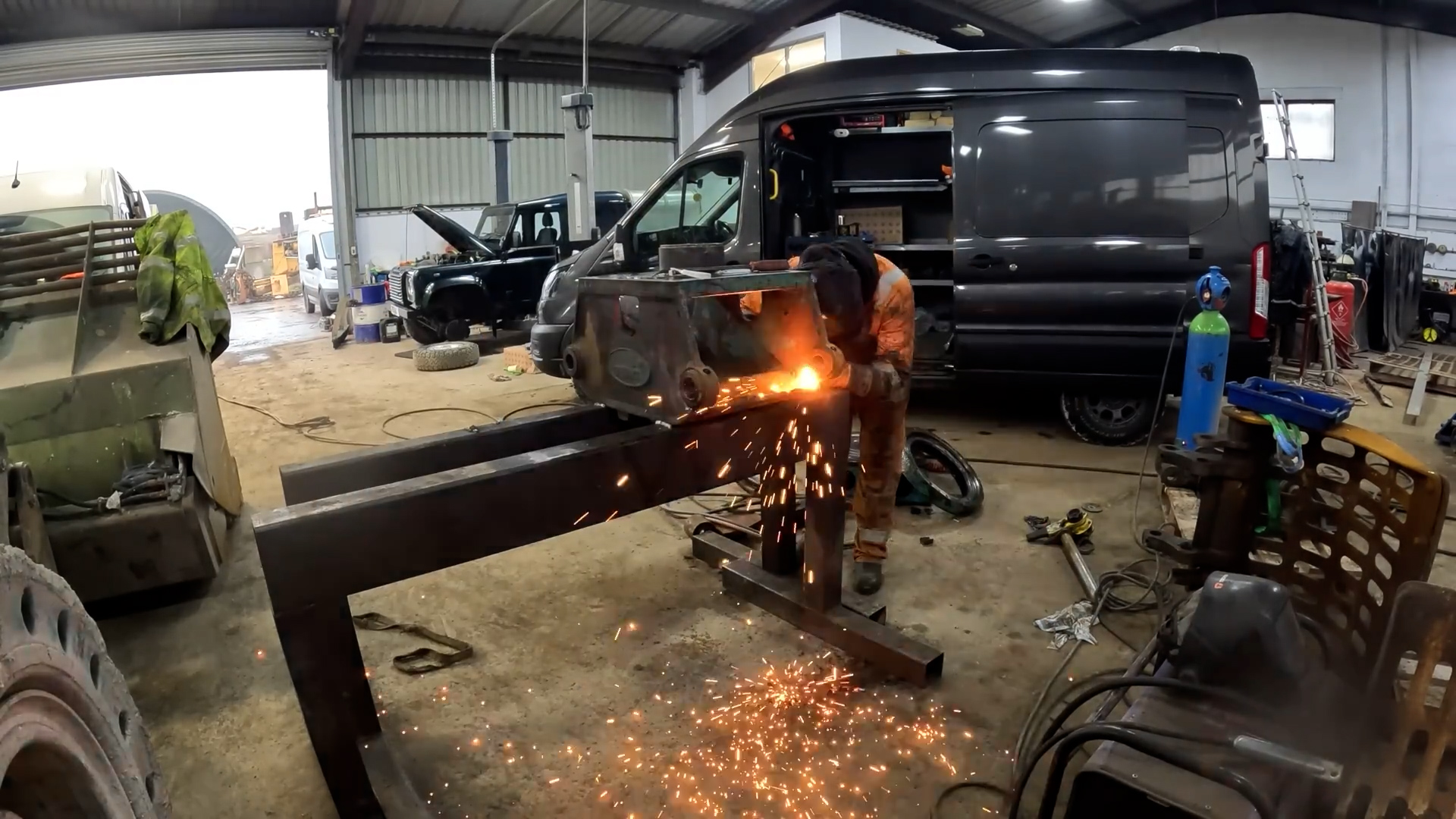 Steel fabrication and heavy equipment component repair in workshop