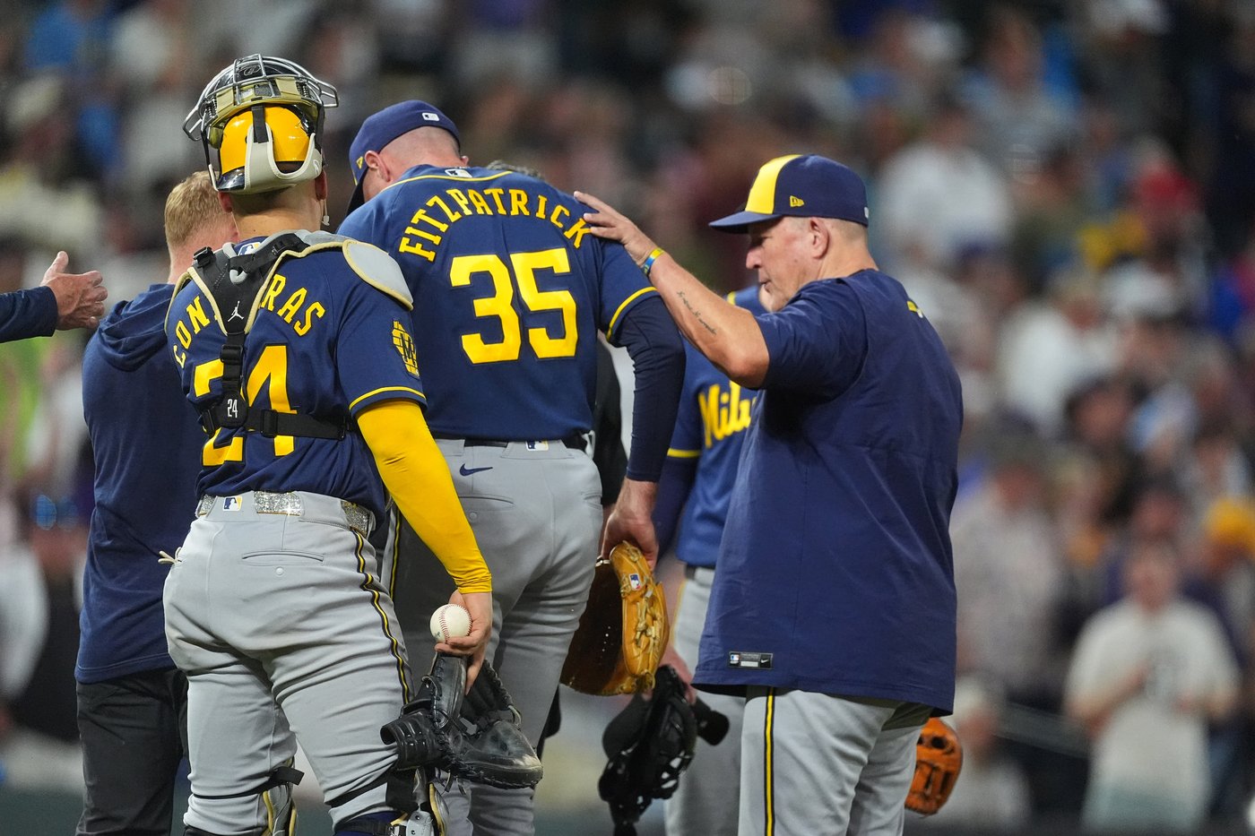 Brewers' Brian Fitzpatrick gets injured on warmup pitch in first ...